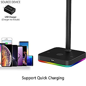 KAFRI RGB Dual Headphone Stand with USB Hub Desk Gaming Double Headset Holder Hanger Rack with 1 USB2.0 Extension Charging Port Extender Cord - Suitable for Gamer Desktop Table Game Earphone