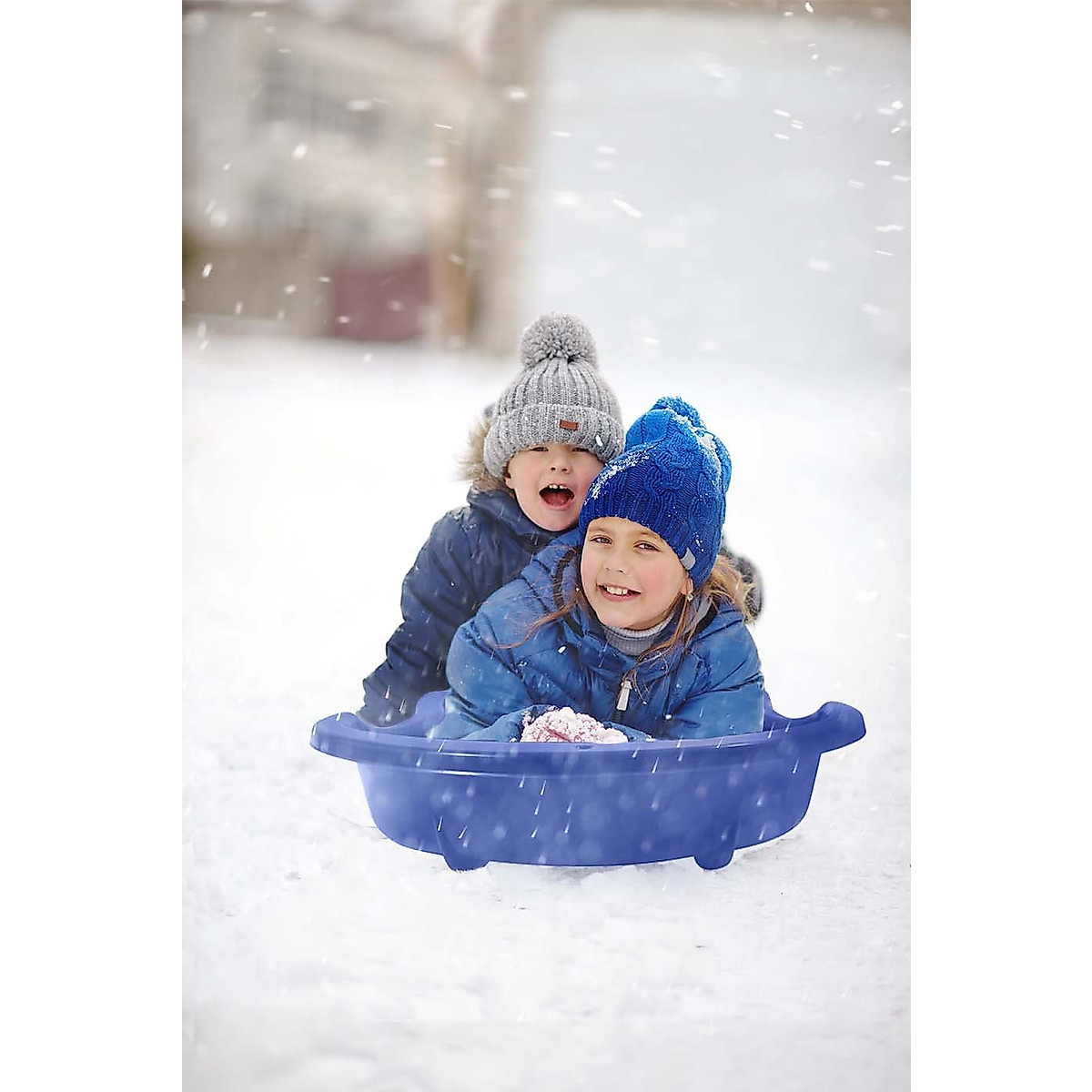 Superio Toboggan Snow Sled for Kids and Adults, 37" Plastic Sled with Pull Ropes (Blue)
