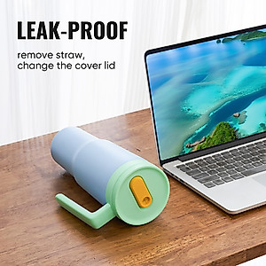 Fijinhom 40 oz Tumbler with Handle and Straw, Triple Layer Insulated Stainless Steel Water Bottle with Infuser, Travel Tumbler Fit Most Cupholder, Gifts for Women & Men, Light Blue