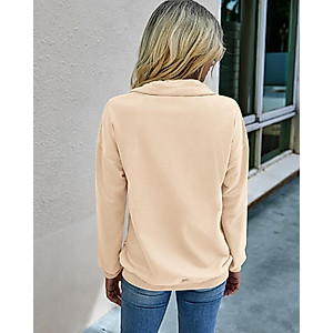 PRETTYGARDEN Women's Casual Long Sleeve Lapel Zipper Sweatshirt Drawstring Loose Pullover Tops (Apricot, Large)