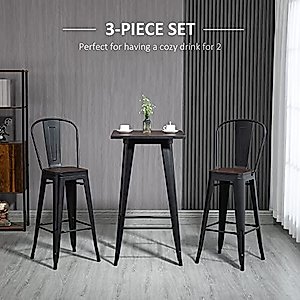 HOMCOM 3 Piece Industrial Dining Table Set, Bar Height Bar Table and Chairs Set with Footrests for Bistro, Pub, Black, and Brown