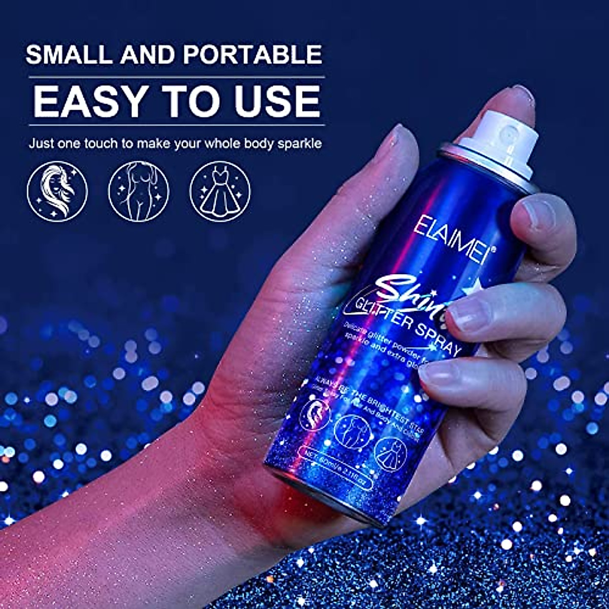 Glitter Spray, Hair Glitter Spray, Spray Body Glitter, Shiny Glitter Spray for Skin, Face, Hair and Clothing, Body Shiny Glitter Spray, Glitter Hairspray for Prom, Festival Rave, Stage Makeup