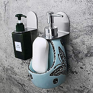 Stainless Steel Wall Mount Soap Shower Gel Dispenser Bottle Holder Hook Hanging Kitchen Shelf Organizer Rack