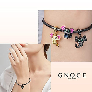 GNOCE Cute Mexican Axolotl Pendant Charm 925 Sterling Silver 18K Gold and Black Plated Dangle Charm Fit Bracelet/Necklace for Women Wife (Black)