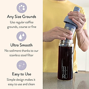 Cold Brew Bottle | Iced Coffee Maker, Thick Glass, Heavy Duty Stainless Steel Filter | Easy Pour and Removable Filter | 32 oz (1 QT)
