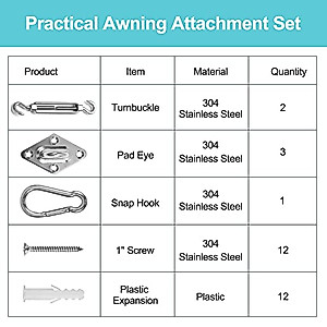 HOMPER Shade Sail Hardware Kit, Stainless Steel Sun Shade Hardware Kit Rectangle 6 inch, Heavy Duty Sun Shade Sail Fixing Accessories Awning Attachment Set for Garden Patio Outdoor