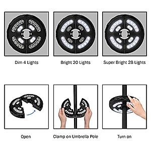 Rechargeable Patio Umbrella Light with 3 Brightness Modes - Battery-Operated LED Outdoor Lighting with USB Charging Cord by Pure Garden (Black)