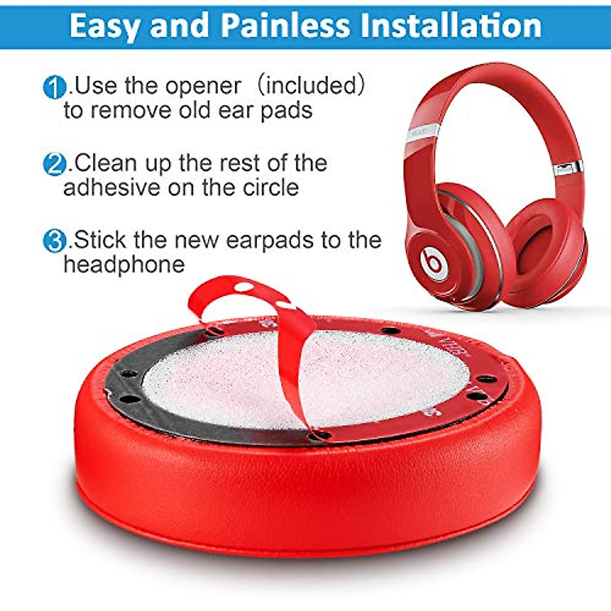 Replacement Ear Pads for Studio2, Ear Cushions Earpads with Memory Foam Compatible with Beats Studio2.0 / Studio3.0 Wireless/Wired(1Pair Red)