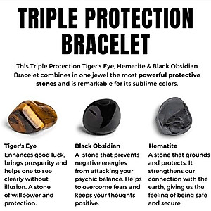 Triple Protection Bracelet - For Protection - Bring Luck And Prosperity - Hematite - Black Obsidian - Tiger Eye - Stone Bracelet