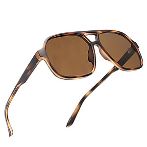 GLINDAR Polarized Aviator Sunglasses for Men Women, Retro Oversized Square Shades, Tortoise/Brown