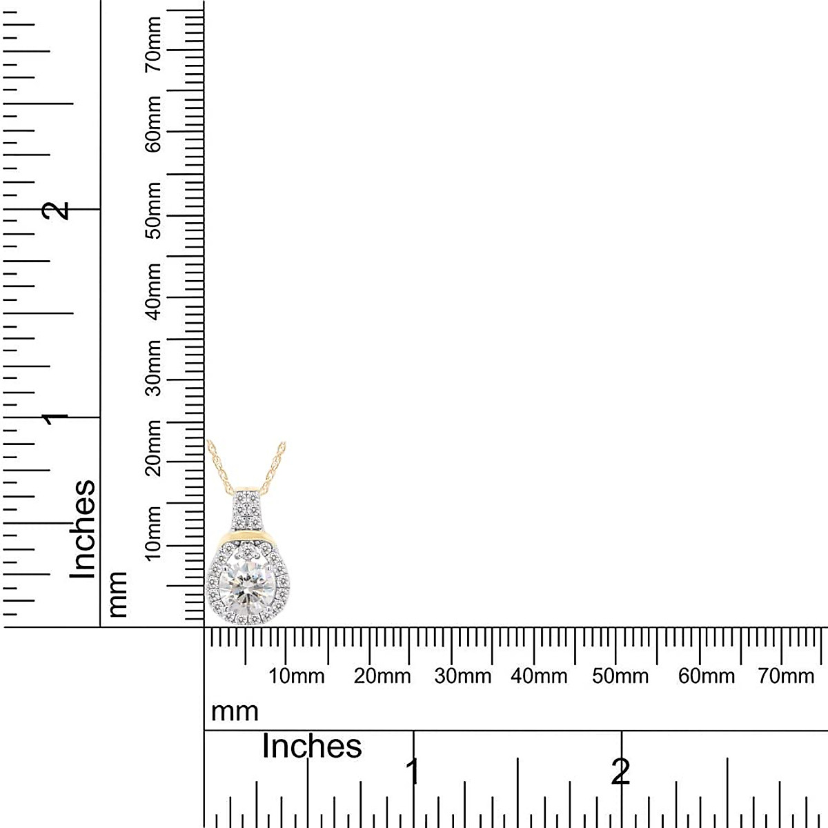 SAVEARTH DIAMONDS 6.5MM Center, Round Cut Lab Created Moissanite Diamond Teardrop Halo Pendant Necklace In 14k Yellow Gold Over 925 Sterling Silver With 18" Chain (VVS1 Clarity, 1.20 Cttw)