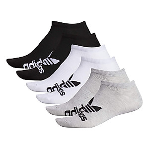 adidas Originals Men's Classic Trefoil Superlite No Show Socks (6-Pair), Heather Grey/White/Black, Large