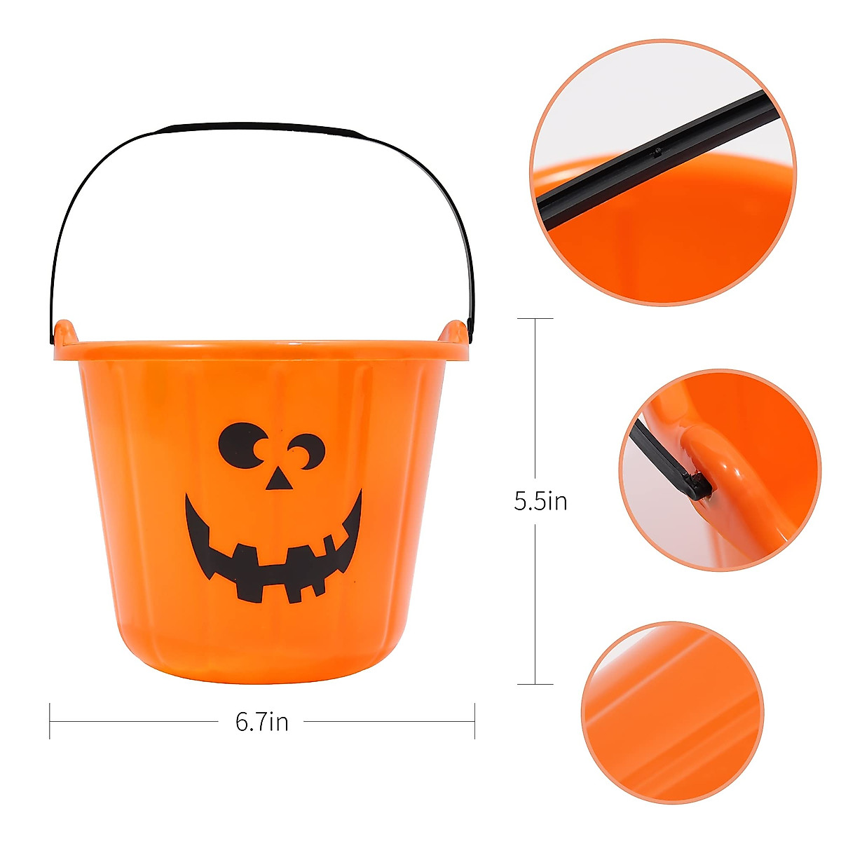 Zcaukya 3 Pack Halloween Buckets, Halloween Plastic Candy Pails, Portable Plastic Candy Trick or Treat Basket for Halloween Party Supplies, Orange Purple Green