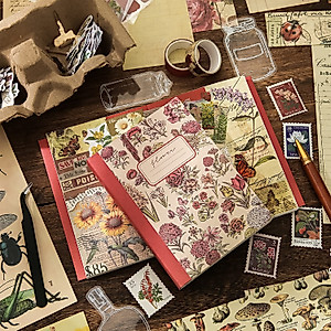 emmoolife Vintage Aesthetic Scrapbooking Supplies Kit, Flowers Botanical Bullet Junk Journal Kit with Journaling Supplies, Tweezers, A6 Grid Notebook,Stationery,Sticker, Birthday Craft Gift for Adult