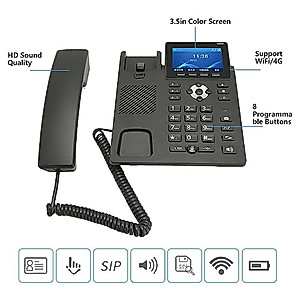 IP Phone for Office Business, VoIP Phone with 3.5 Color Display, Dual Port RJ45 Gigabit Ethernet, 2.4G/5G WiFi, 802.3af PoE, 8 Programmable Buttons, Power Adapter (US Plug)