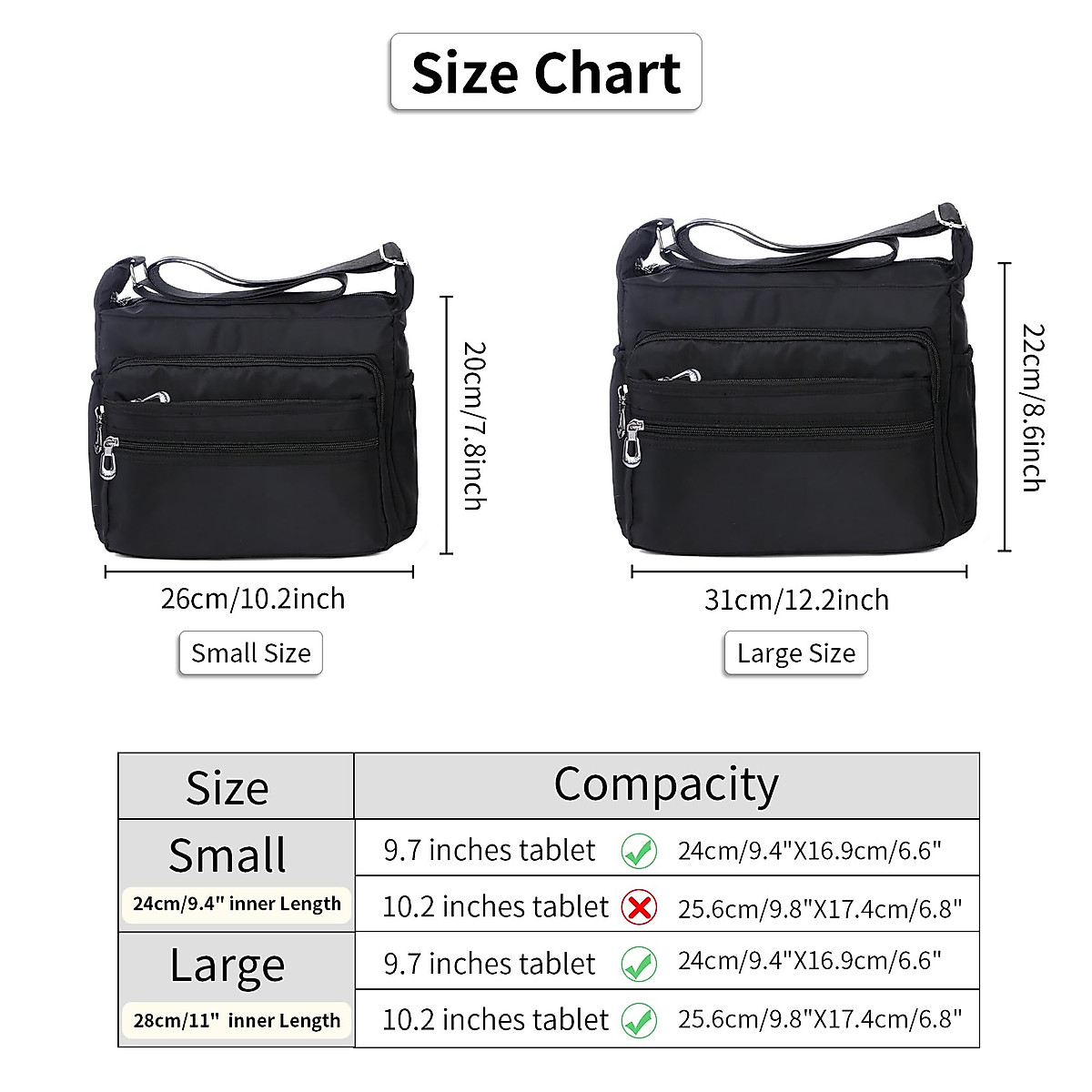 Crossbody Bag for Women Waterproof Shoulder Bag Messenger Bag Casual Nylon Purse Handbag (Small, Black)