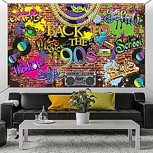 90s Backdrop for Photoshoot Hip Hop Graffiti Banner Brick Wall Retro Radio Photography Background Back to The 90’s Themed Party Decoration Studio Props 5.9 x 3.6 ft