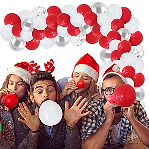 Red White Silver Balloon Garland Arch Kit, 122PCS Red White Balloons Metallic Silver Balloons for Women Brithday Wedding Anniversary Engagement Bridal Shower Happy New Year Christmas Party Decorations
