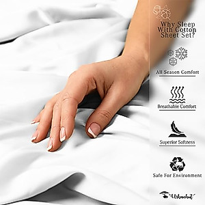 URBANHUT 400 TC Egyptian Cotton Sheets King Size, Sateen Weave Luxury Bedsheets for King Size Bed, 4 pc Bed Sheets Set, Cooling Sheets, with 16" Elasticized Deep Pockets, Hotel Sheets - White