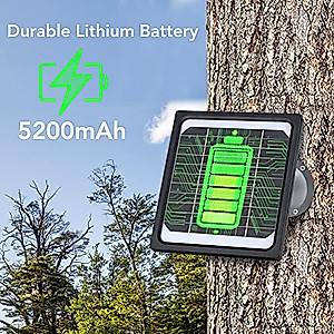 5W Trail Camera Solar Panel, 12V Solar Battery Kit Build-in 5200mAh Rechargeable Battery, Hunting Accessories for Game Camera IP65 Waterproof, Continuous Solar Power for Cameras
