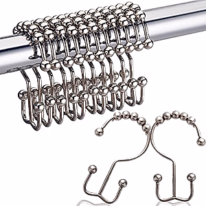 DadyMart Shower Curtain Hooks Rust Resistant Shower Curtain Rings Metal Double Glide Rollers Shower Hooks for Bathroom Shower Curtain Rods Curtains, Set of 12, Nickel