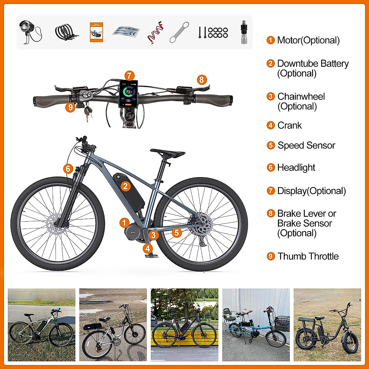 BAFANG BBS02B Mid Drive Kit : 48V 750W BBS02 Mid Motor with 500C Display 36T Chainring, Electirc Bike Conversion Kit for BB 68 73 mm, 8fun Ebike Central Mounted Engine (No Battery)