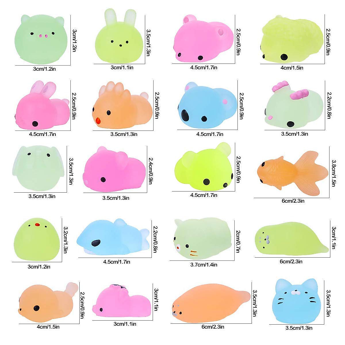 POKONBOY 23 Pack Squishies Mochi Squishy Toys Glow in The Dark Party Favors for Kids - Mini Kawaii Squishies Mochi Animals Stress Relief Squishy Pack Squishy Cat Squishys with Storage Box