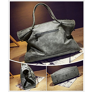 Large Rivet Purse Suede Leahter Hanbags for Women Grey Gothic Style Crossbody Bags Ladies Top Handle Satchel Studded Tote Bags
