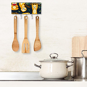 Cute Baby Sloth Sleep on The Tree Key Holder for Wall with Mail Organizer, Self Adhesive Key Rack with 5 Hooks, Decorative Home Decor for Entryway Bathroom Kitchen