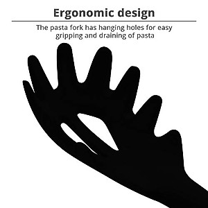 KUFUNG Silicone Pasta Fork, Food Grade Noodle Spoon with Natural Wooden Handle, BPA Free, Spaghetti Strainer & Server Spoon (12 inch, Black)