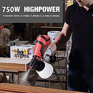 AOBEN Paint Sprayer, 750W Hvlp Spray Gun, Electric Paint Gun with 4 Nozzles, 1000ml Container for Home and Outdoors, Painting Projects. Red