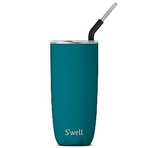 S'well Stainless Steel Tumbler with Straw and Slide-Open Lid, 24oz, Peacock Blue, Triple Layered Vacuum Insulated Containers Keeps Drinks Cold for 18 Hours and Hot for 5, BPA Free
