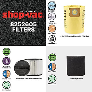 Shop Vac 8252605 Wet Dry Utility Vacuum with SVX2 Motor Technology, 16 Gallon, 2.5 Inch Diameter x 8 Foot Hose, 150 CFM, (1 Pack)