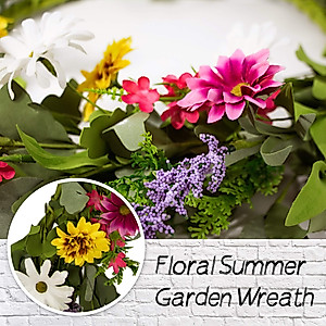 LAVERNE'S FLOWER 20" Spring Wreath for Front Door Spring Wreaths Flower Wreath for Outdoor Indoor Window, Floral Summer Garden Wreath