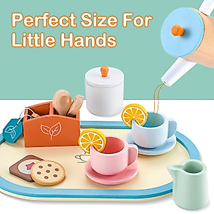 ShyLizard Wooden Tea Set for Little Girls, ,Toddlers Tea Set, Princess Tea Party Set for Girls, Toys for 3 4 5 6 Years Girls, Christmas Birthday Gifts for Girls, Kitchen Accessories Toy, 17PCS