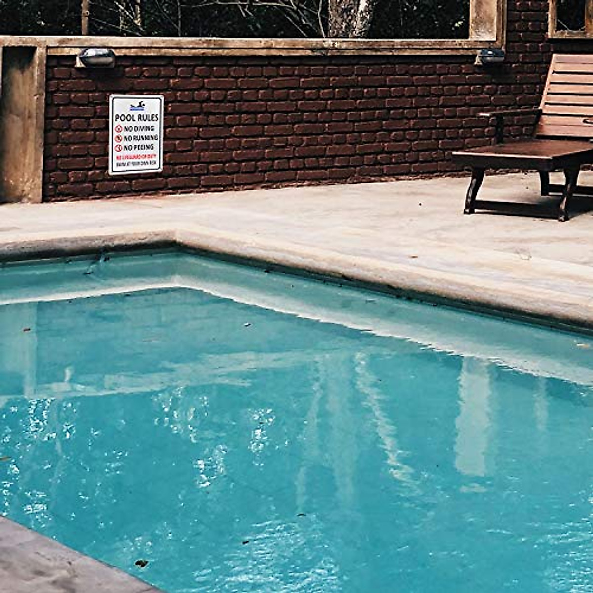 Kichwit Pool Rules Sign for Outdoor, Backyard Metal Swimming Pool Sign, No Diving No Running No Peeing No Lifeguard on Duty Sign, Aluminum, Weather Resistant, 9.4 x 13.4 Inches, Silver