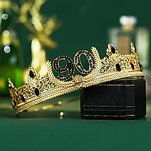 90TH Birthday King Crown and Birthday King Sash,90TH Birthday Gifts for Men. Birthday Party Decoration for Men(Gold)