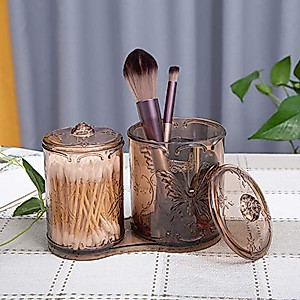 Cotton Swab Holder Clear Acrylic Cotton Balls Container Large Capacity Bathroom with Lid Containers for Makeup Sponges, Bath Salts, Cotton Rounds (Transparent Coffee)