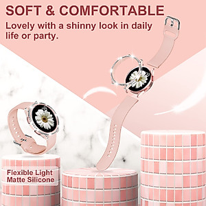 DABAOZA Compatible for Samsung Galaxy Watch 4 5 Band 40mm with Glitter Bumper Case, Women Black Silicone Soft Comfortable Adjustable Strap with Buckle (Pinksilver, 40)