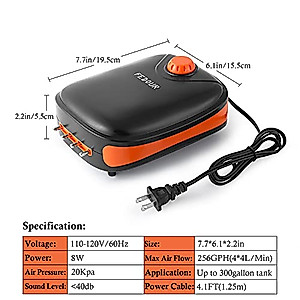 FEDOUR 4W/5W/8W Aquarium Air Pump, 96GPH/160GPH/256GPH Dual Outlets 4 Outlets Oxygen Pump, Ultra Quiet Aquarium Bubbler for up to 300 Gallon Fish and Turtle Tank (4 Outlets-8W)