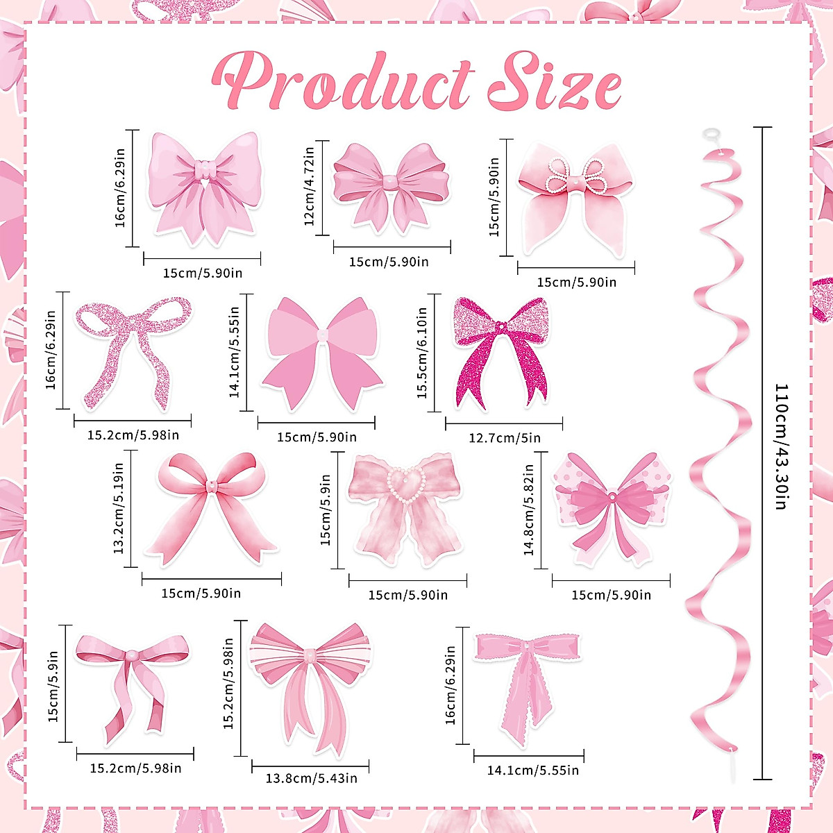 48 Pieces Coquette Birthday Hanging Swirls Party Decorations, Pink Bow Themed Spiral Ceiling Streamers for Coquette Party Birthday Baby Shower Bridal Shower Bachelorette Party Supplies