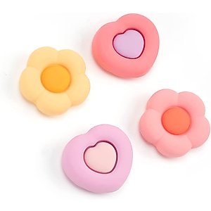 GeekShare Cute Thumb Grip Caps for PS5 Controller, Thumbsticks Cover Set Compatible with Switch Pro Controller and PS4 PS5 Controller, 4Pcs - Heart & Flower