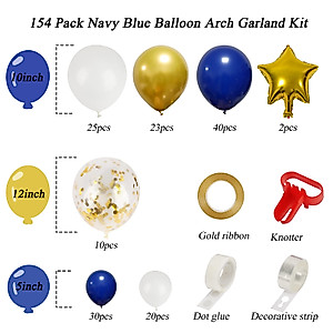 RUBFAC Royal Blue Gold Balloons Garland Arch Kit, Royal Blue Metallic Gold White Balloons with Star Foil Balloons for Graduation Birthday Baby Shower Party Supplies Decorations