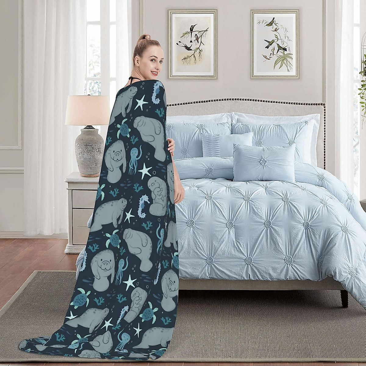 Manatees Throw Blanket Lightweight Warm Flannel Fleece Blankets Cozy Soft Blanket Gifts for Women Men Girls Boys 50"x40"