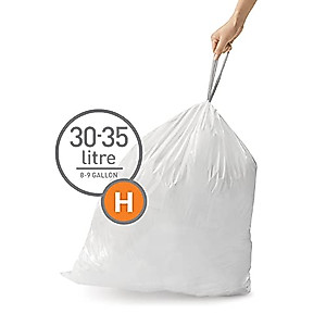 simplehuman Code H Custom Fit Drawstring Trash Bags in Dispenser Packs, 100 Count, 30-35 Liter / 8-9.2 Gallon, White