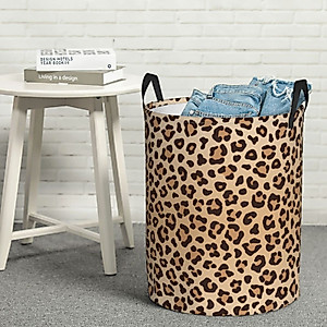 Gbuzozie Leopard Print Round Laundry Hamper Animal Skin Texture Storage Basket Toys Clothes Organizer Bin For Home Bathroom Bedroom Dorm Nursery, 38l