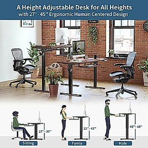 BANTI 48" x 24" Height Adjustable Electric Standing Desk with Keyboard Tray, Sit Stand up Desk with Splice Board, Black Frame/Expresso Top