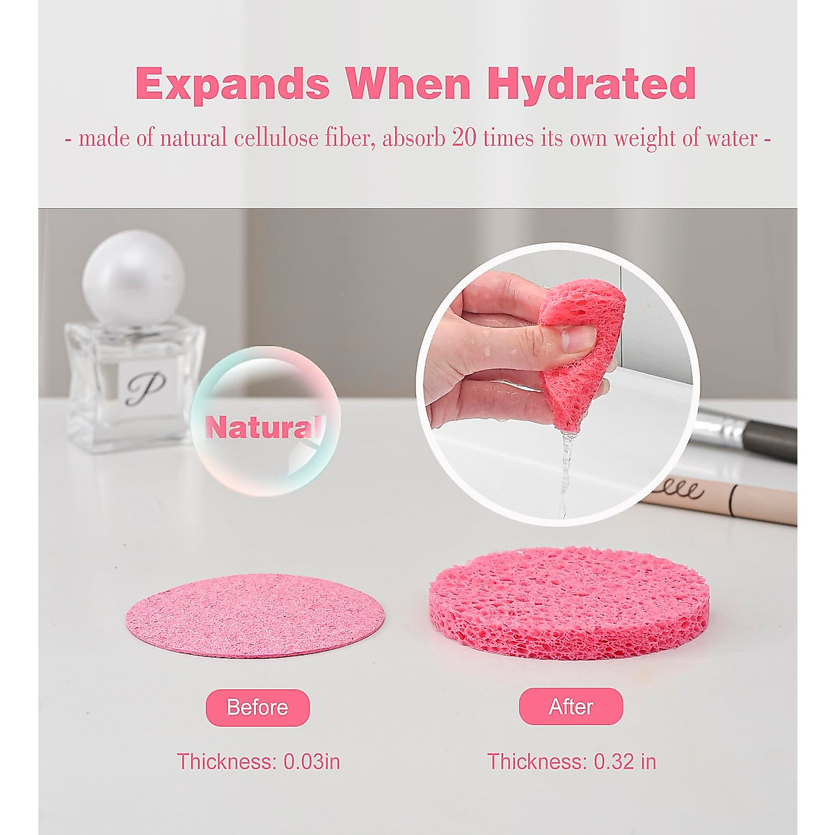 METUUTER 50 PCS Compressed Facial Sponges for Estheticians- 100% Natural Cellulose Face Sponge Professional Cosmetic Spa Sponges for Face Cleansing, Massage, Pore Exfoliating, Mask, Makeup Removal