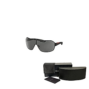 Prada PS52QS DG01A1 37MM Black Rubber/Grey Rectangle Sunglasses for Men + BUNDLE With Designer iWear Complimentary Eyewear Kit