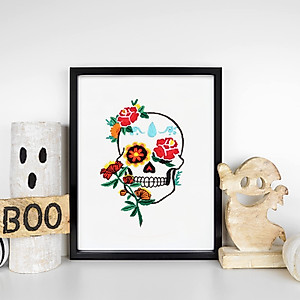 Nuberlic Embroidery Kit Cross Stitch Kits for Beginners Skull with Flowers Pattern DIY Needlepoint Kit for Adults